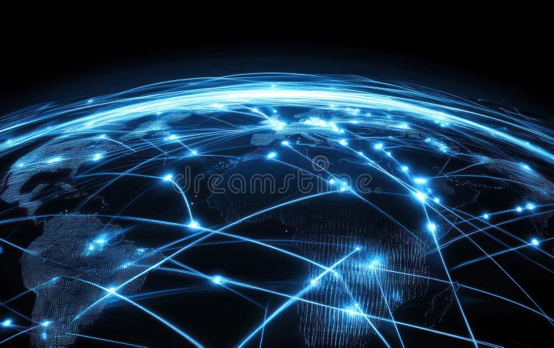 Global Network Visualization with Glowing Blue Connections Across ...