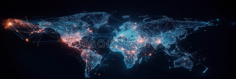 Global Network Visualization Shows Worldwide Data Exchange. Futuristic ...