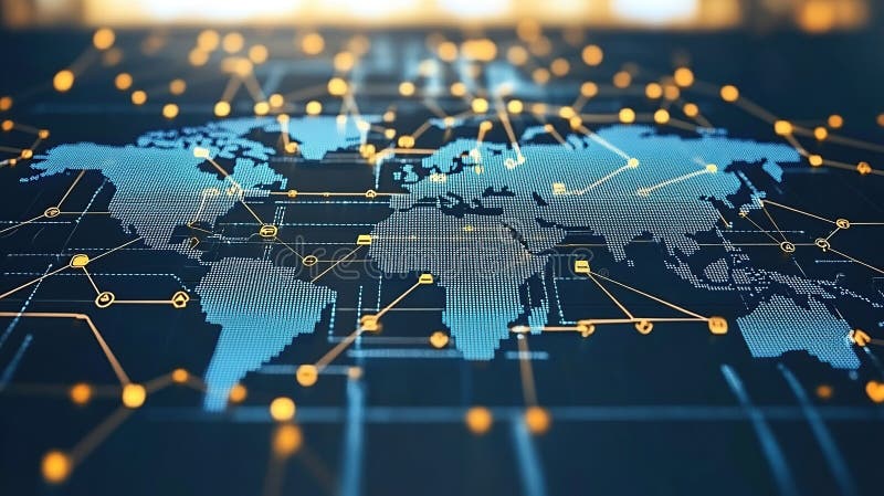 Global Network, World Map, Connected, Digital Interface, Blurred City ...