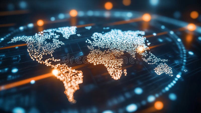 Global Network, World Map on Futuristic Interface. Digital ...