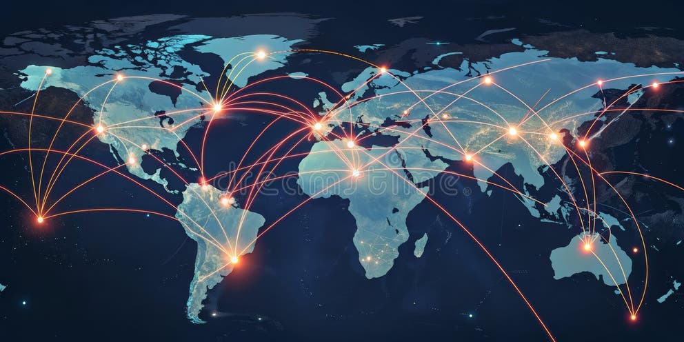Global Network World Map with Glowing Connections, Data ,connectivity ...