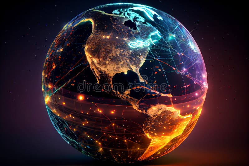 Global Networking and Communications, Earth Globe Neon Glow Stock ...