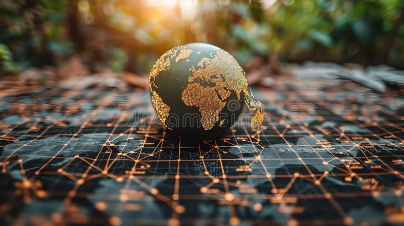 Global Networking and Strategy on a Digital Map. Concept Global ...