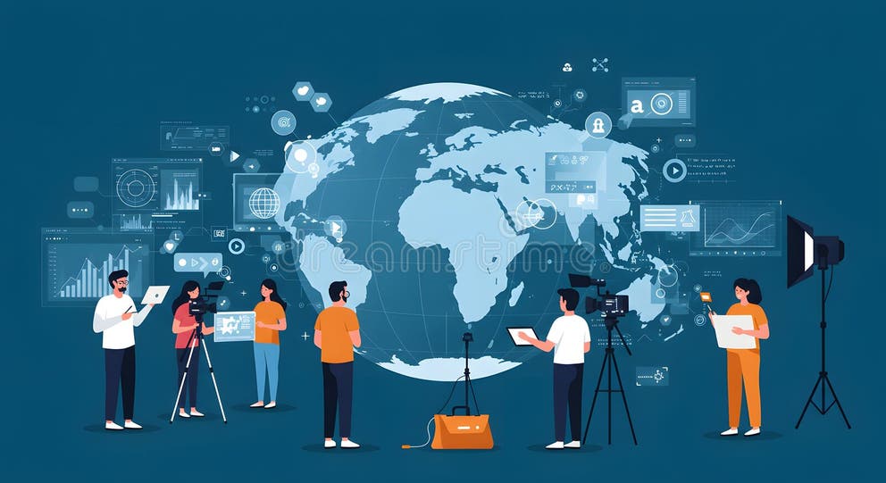 Global News Broadcasting Team with Data Visualization Stock ...