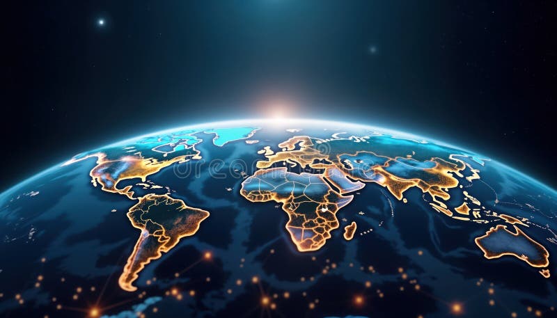 Global Night View of Earth. Bright Connections Represent Worldwide ...