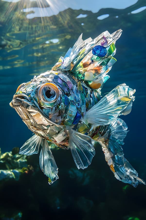 Global Ocean Pollution, Fish in Plastic Garbage Stock Illustration ...