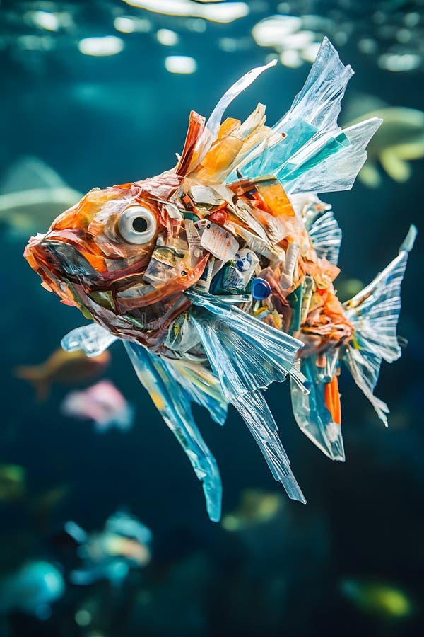 Global Ocean Pollution, Fish in Plastic Garbage Stock Illustration ...