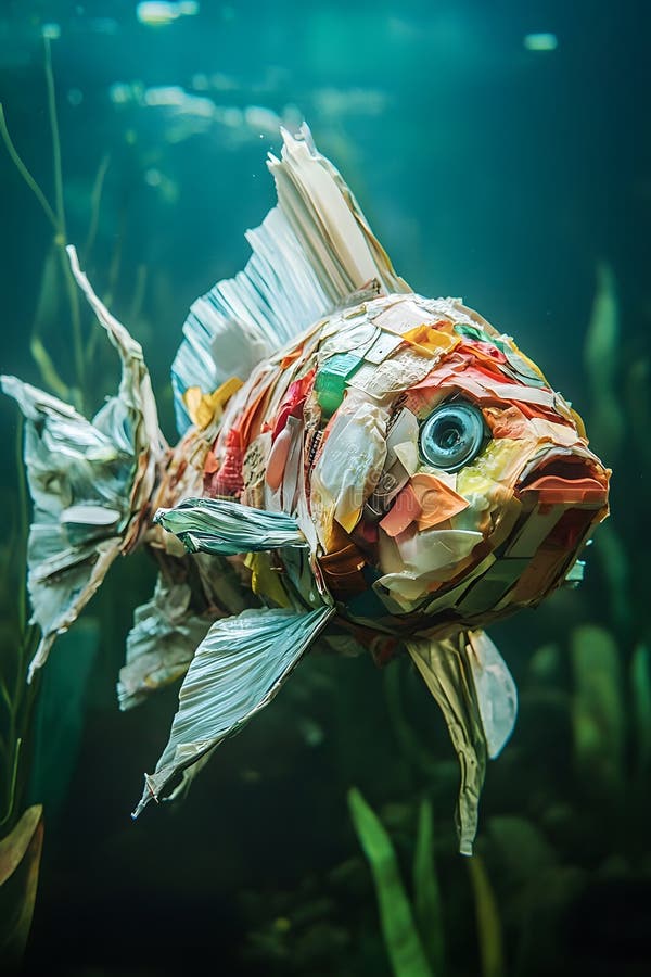 Global Ocean Pollution, Fish in Plastic Garbage Stock Illustration ...