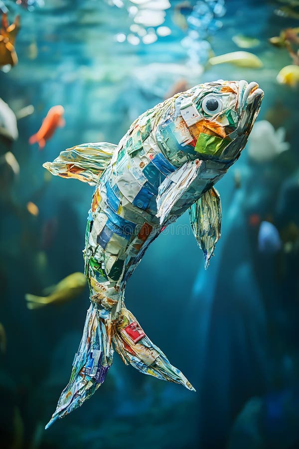 Global Ocean Pollution, Fish in Plastic Garbage Stock Illustration ...