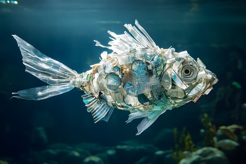 Global Ocean Pollution, Fish in Plastic Garbage Stock Illustration ...