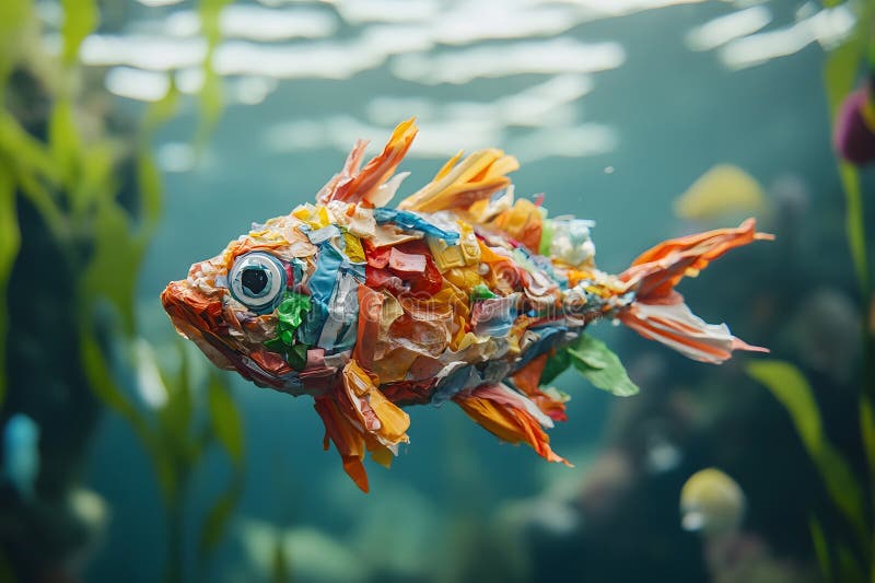 Global Ocean Pollution, Fish in Plastic Garbage Stock Illustration ...