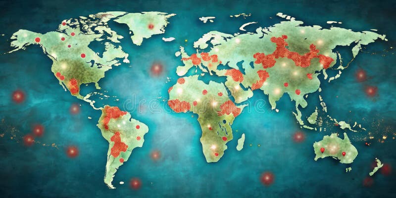 Global Pandemic Visualization a World Map Illustrating the Spread of a ...