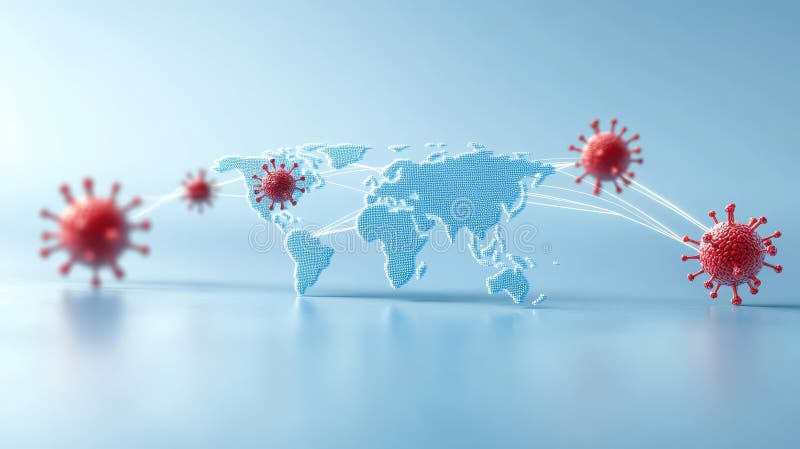 Global Pandemic Visualization, World Map with Red and White Corona Graphic Depicting Worldwide ...