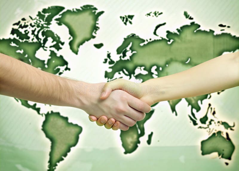 Global Partnership.a Photo of Two Hands Clasped in a Handshake, Set ...