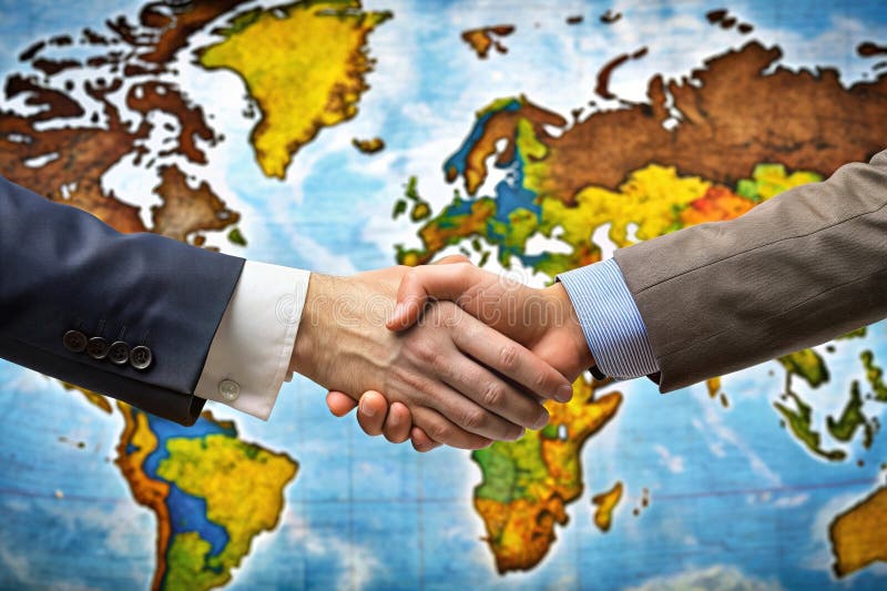 Global Partnership.a Photo of Two Hands Clasped in a Handshake, Set ...