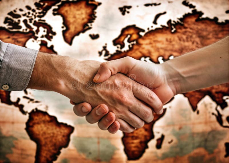 Global Partnership.a Photo of Two Hands Clasped in a Handshake, Set ...