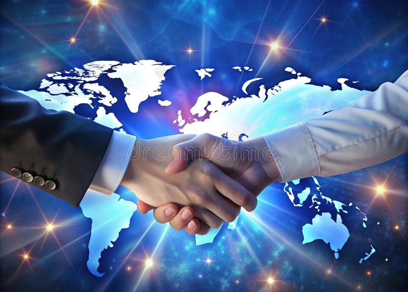 Global Partnership.a Photo of Two Hands Clasped in a Handshake, Set ...