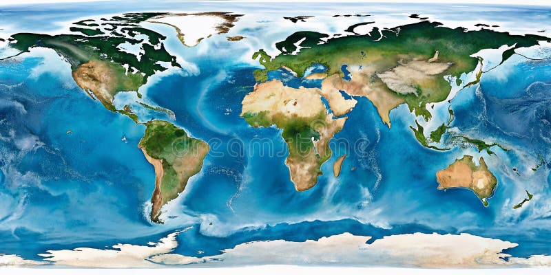Global Perspective an Immersive Equirectangular World Map Focusing on ...