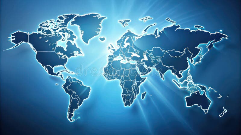 Global Perspective a World Map with Illuminated Borders and a Radiant ...