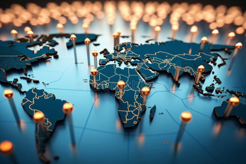 Global Perspectives, Location Marks on an Abstract World Map Backdrop ...