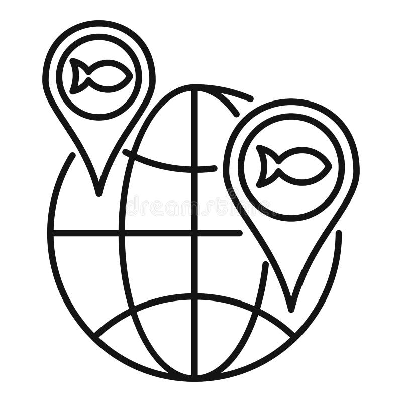 Global Pin Map Fish Icon, Outline Style Stock Vector - Illustration of ...