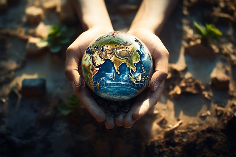 A Global Plea, Human Hand, Earth Globe, and the Environment Stock ...