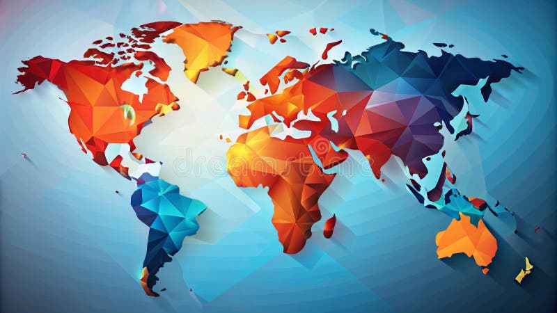 Global Polygonal Map Warm and Cool Tones Abstract World Illustration Stock Illustration ...