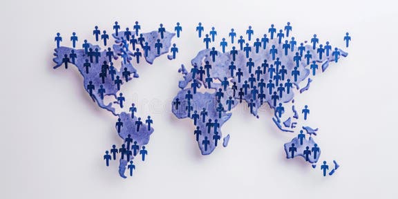Global Population Representation with Blue Figures on World Map Stock ...