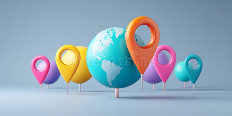 Global Positioning Colorful 3D Map Markers on Earth Globe Stock ...