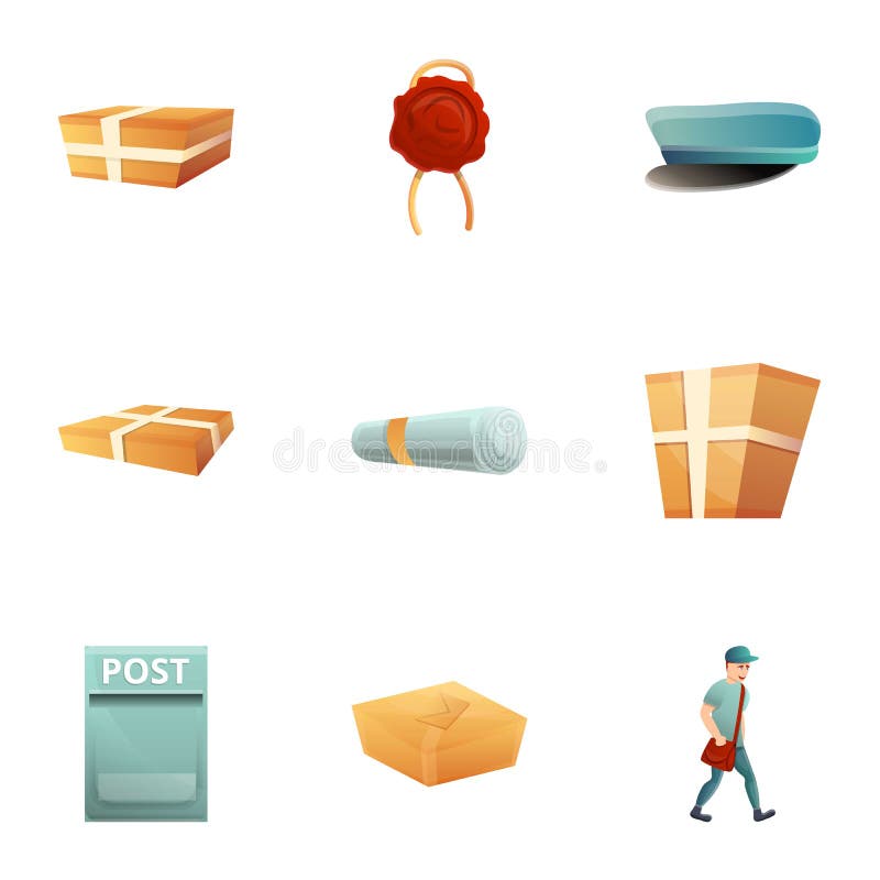 Global Post Service Icon Set, Cartoon Style Stock Vector - Illustration ...