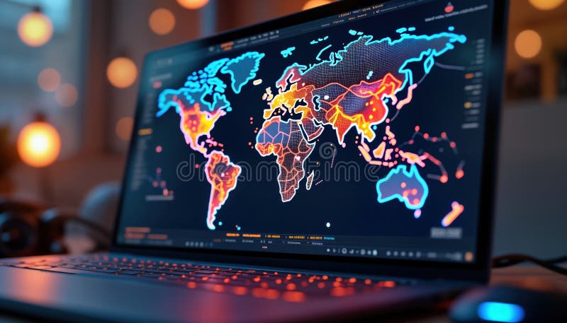 Global Power Grid Risk Map Displayed on High Tech Computer Screen. Data ...