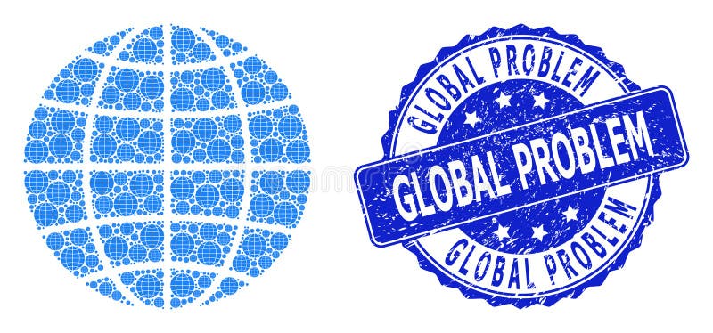 Scratched Global Problem Round Stamp and Recursive Globe Icon Collage ...