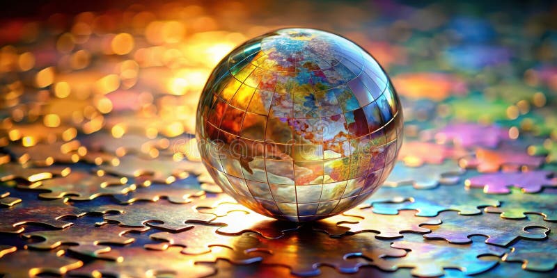 A Global Puzzle Iridescent Orb Resting on a Bed of Interconnected ...