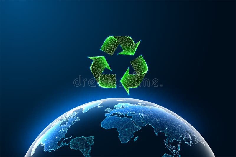 Global Recycling Concept with Glowing Green Polygonal Recycling Symbol ... Global Recycling Concept with Glowing Green Polygonal Recycling Symbol ...