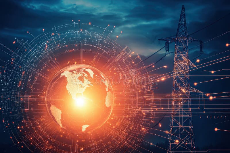 Global Renewable Energy Power Grid Earth Stock Illustration ...