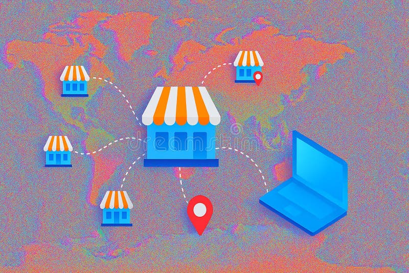 Global Retail Network Connected by Digital Technology and Location Pins ...