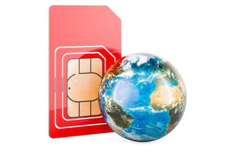 Global Roaming and Traveling Concept. Sim Card with Earth Globe, 3D ...