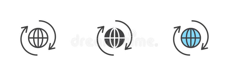 Global Rotation Icon Set in Line, Solid and Filled Outline Style Stock ...