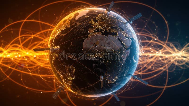 Global Satellite Network stock illustration. Illustration of reflection ...