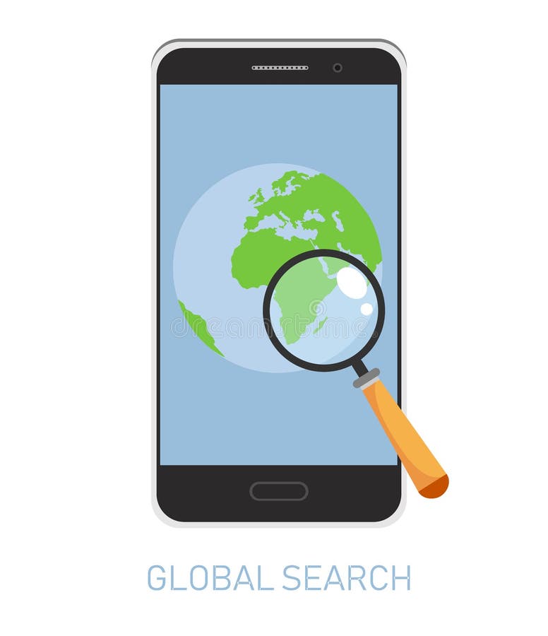 Vector Concept of Global Search with Magnifier on World Map in Mobile ...