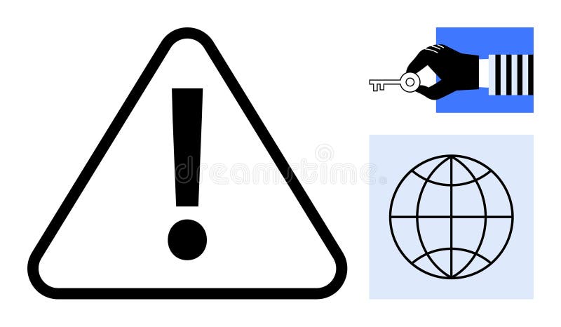 Global Security Alert Concept with Caution Symbol, Key in Hand, and ...