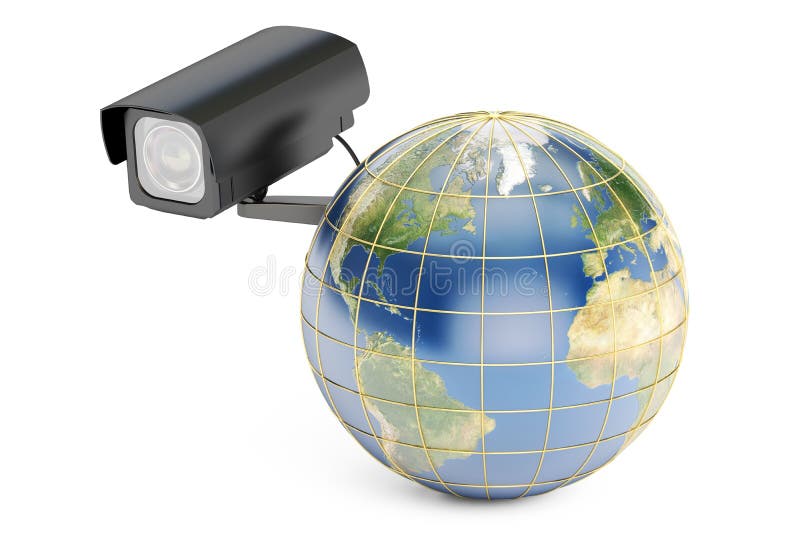 3d Earth Globe With Surveillance Cameras Stock Illustration ...