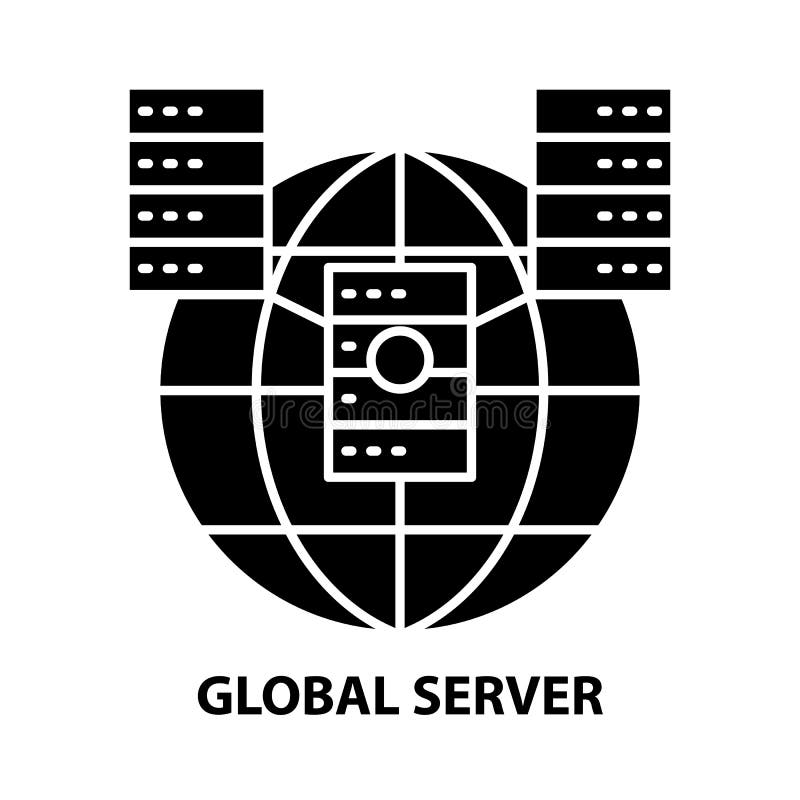 Global Server Icon, Black Vector Sign with Editable Strokes, Concept ...