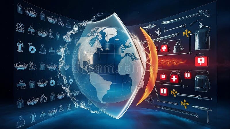 Digital Global Shield Overlay Red and Blue and Illustrations Stock ...