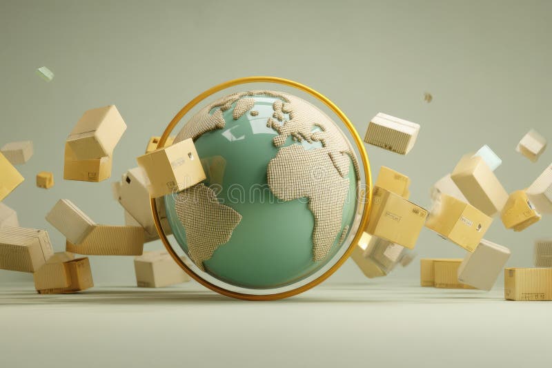 Global Shipping Concept with an Abstract Globe Surrounded by Floating ...