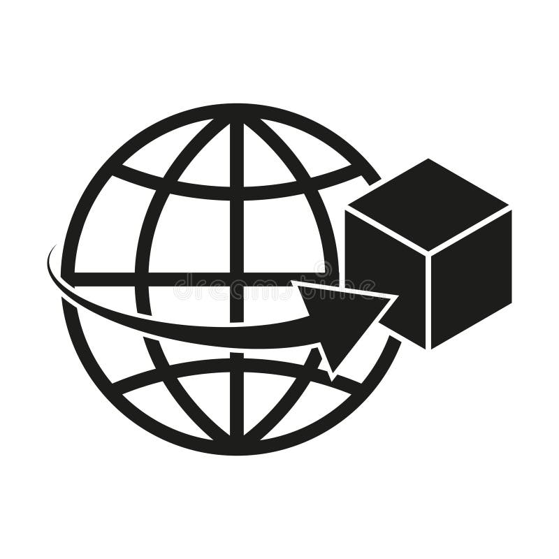 Global Shipping Icon. Globe and Cube. Black and White Design. Vector ...
