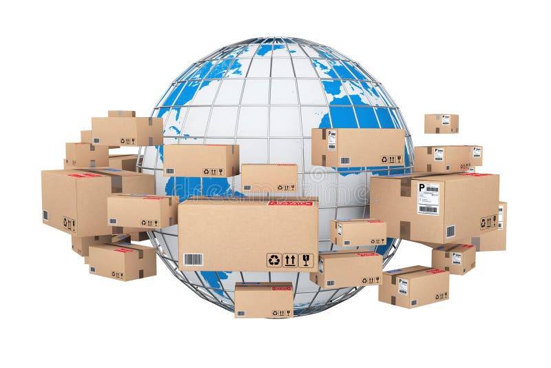 Global Shipping and Logistic Concept. Earth Globe Surrounded by Stock ...