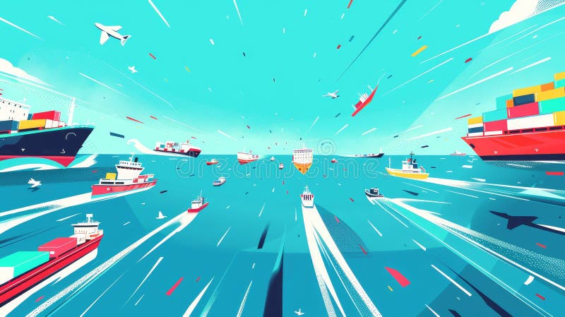 Global Shipping and Transportation Network Cargo Ships Sailing on the ...