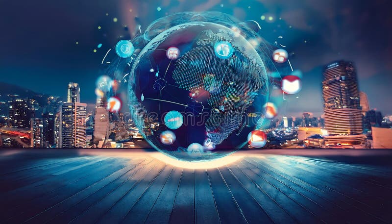 Global Social, Technology and Communication Icons Concept in the ...