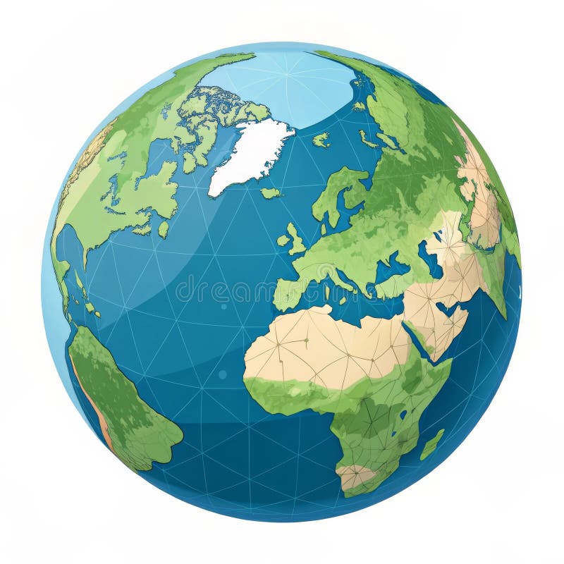 Global Sphere Polygonal Earth Map, Green Continents, World Concept ...